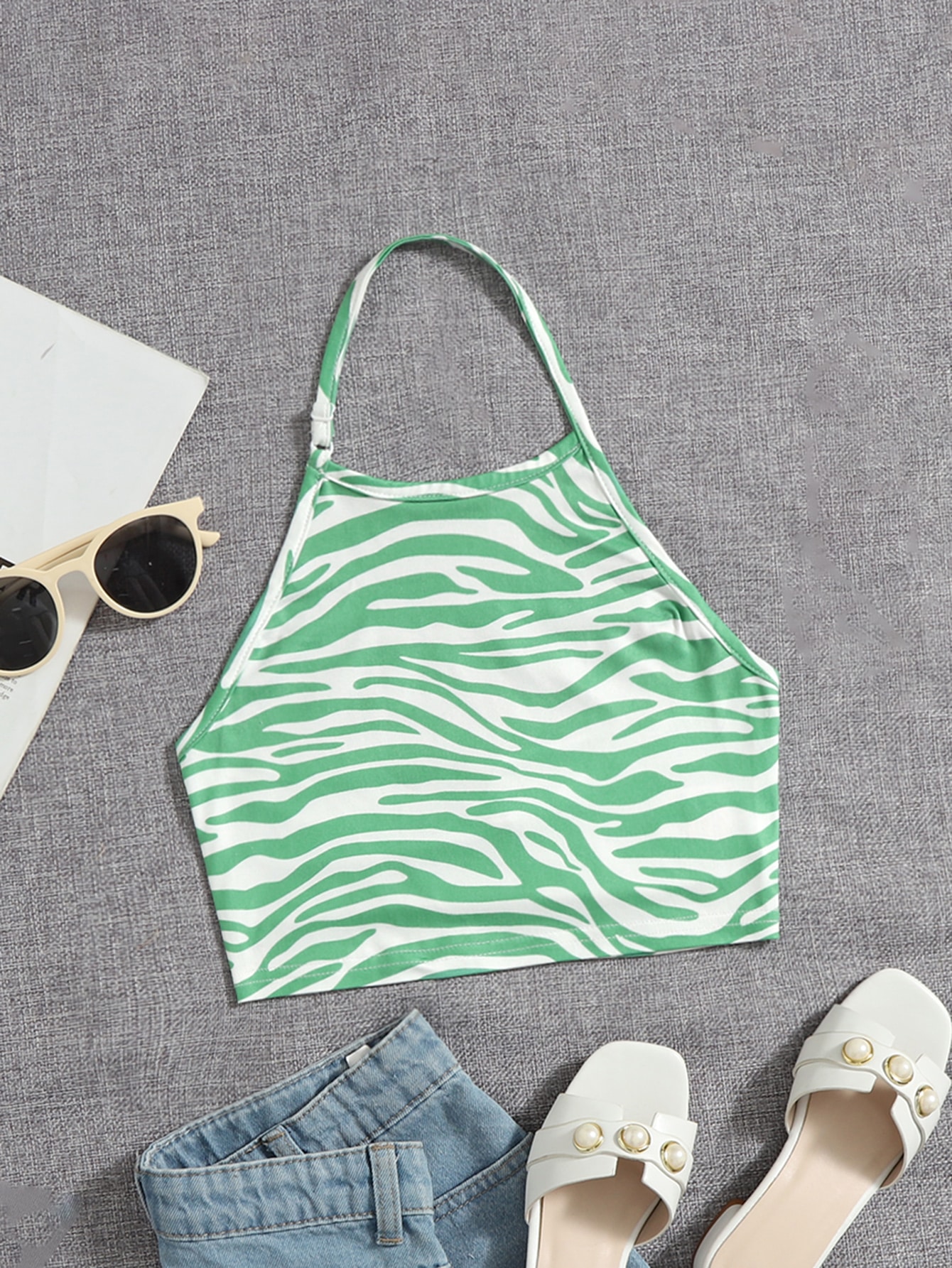 Tween Girl Allover Print Backless Halter Top | SHEIN USA