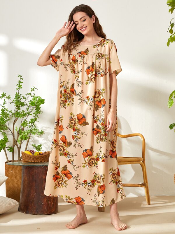SHEIN Mulvari Floral Print Drop Shoulder Nightdress | SHEIN USA