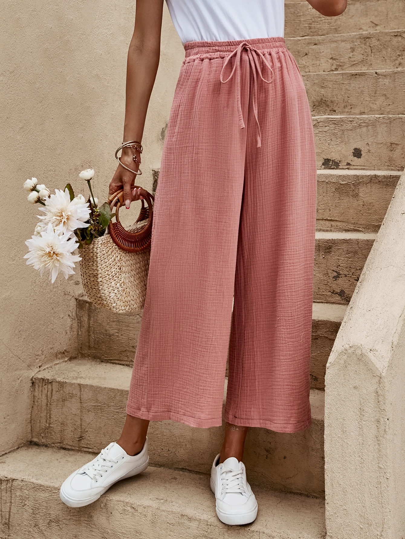Shein Lune Hose Mit Weiten Beinen Hoher Taille Band Vorne Aktuelle
