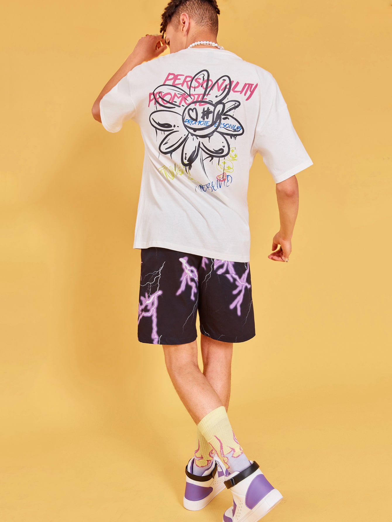 Manfinity Camiseta Floja De Impresión De Eslogan Y Flores Para Hombre ...