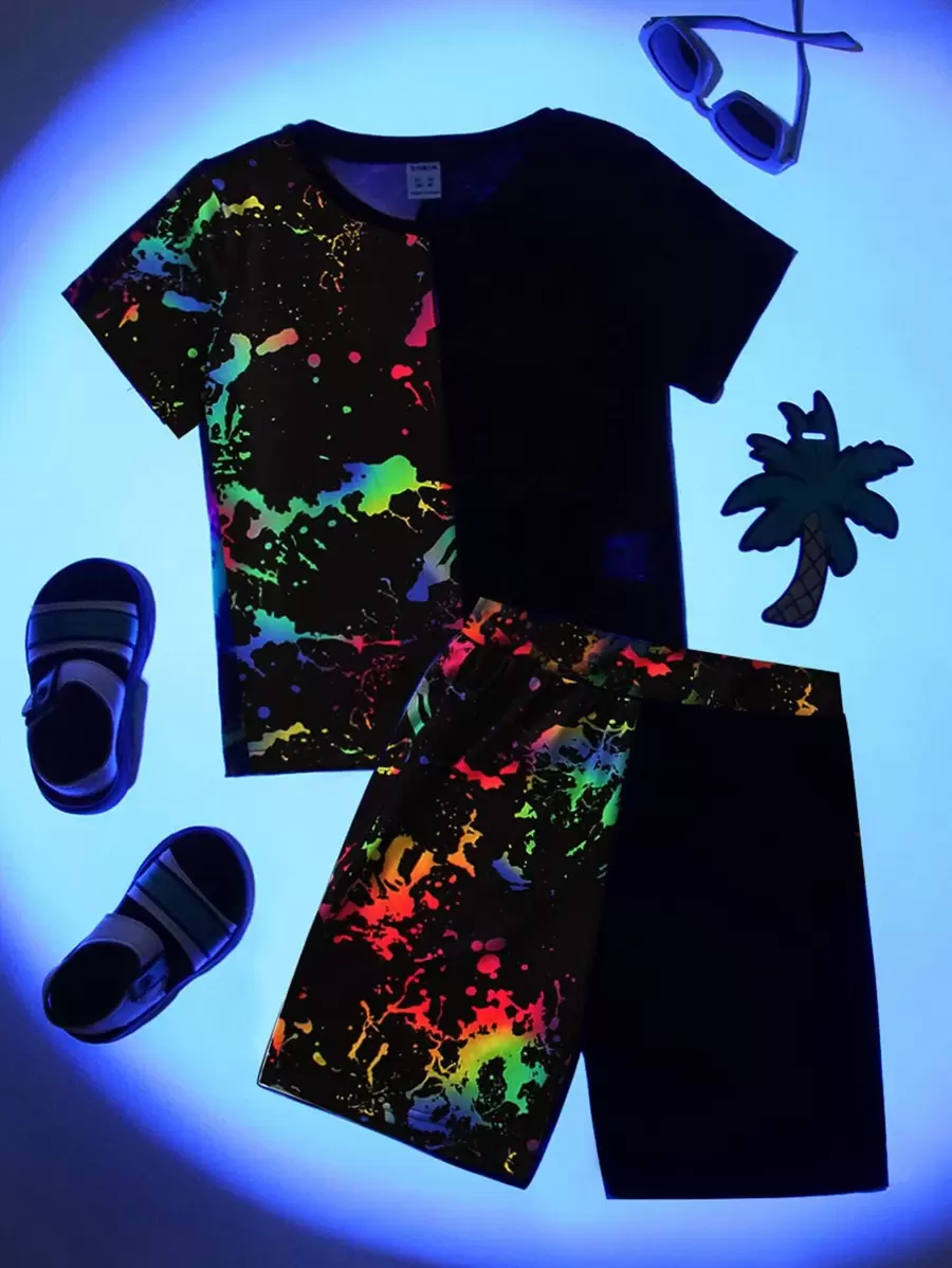SHEIN Young Boy Summer Tie Dye T-Shirt And Shorts Set, Casual Sport ...