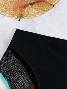 Mesh Panel Contrast Binding Cut Out Bikini Shorts, For Summer Beach ...