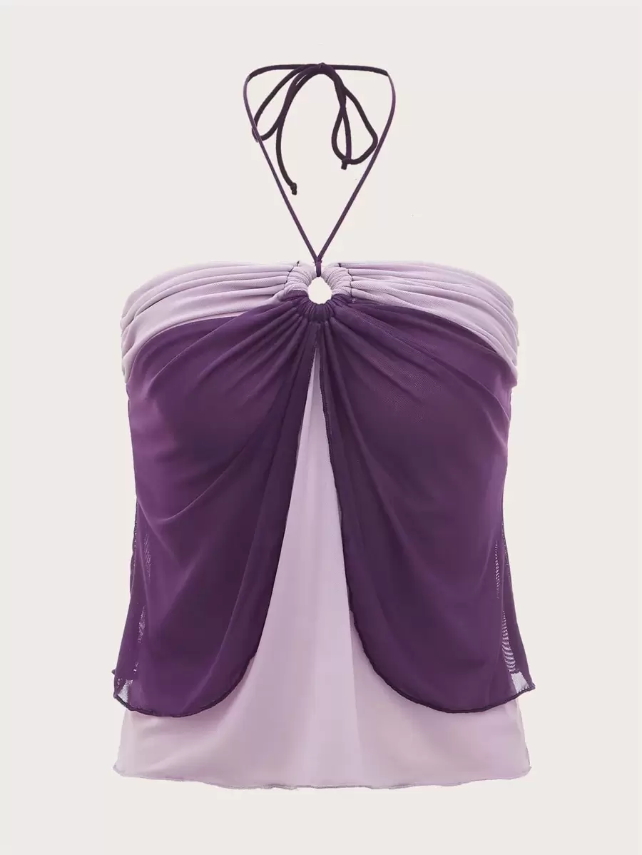 SHEIN ICON Two Tone Mesh Halter Top | SHEIN USA