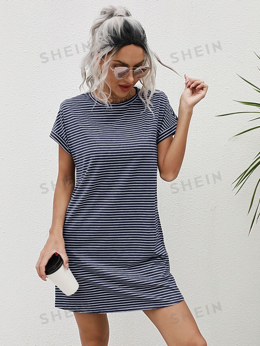 SHEIN LUNE Striped Print Pocket Detail Tee Dress | SHEIN USA
