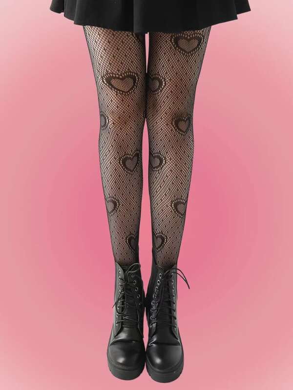 Anime Heart Print Fishnet Tights | SHEIN UK