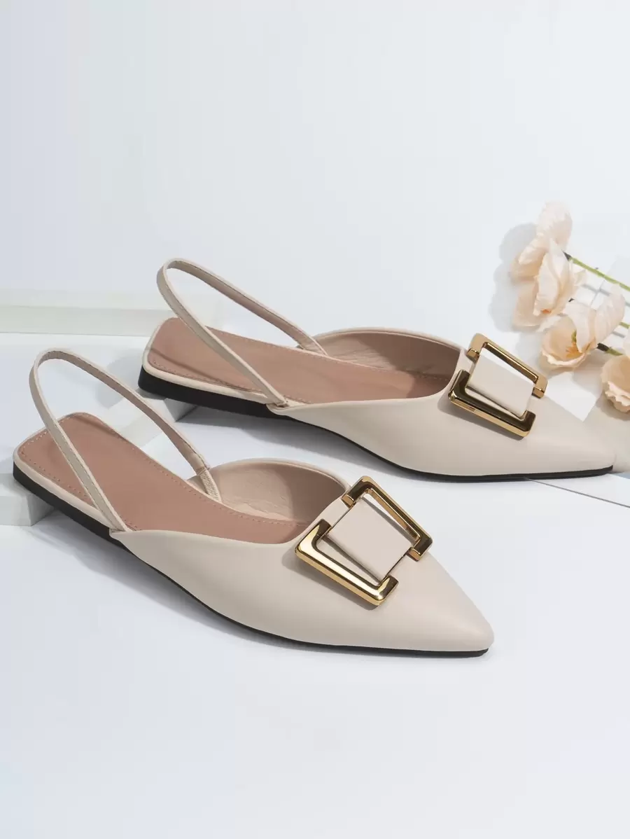 Metal Decor Point Toe Slingback Flats, Back Strap Camel Color Elegant ...