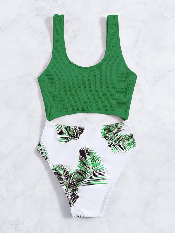 Plant Print Cut Out One Piece Swimsuit Shein Usa