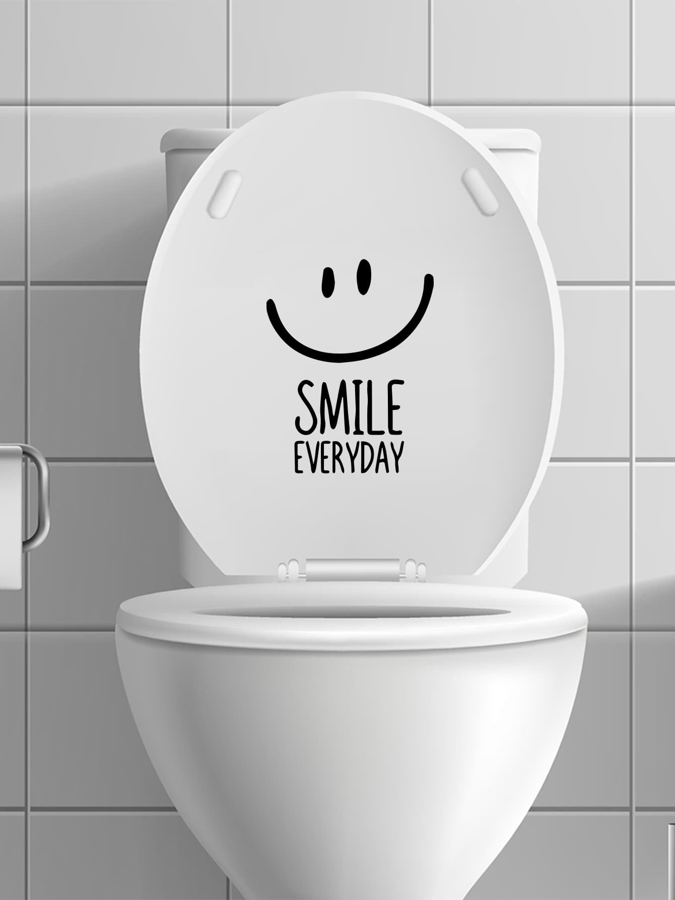 1pc Smiley & Slogan Graphic Toilet Lid Sticker