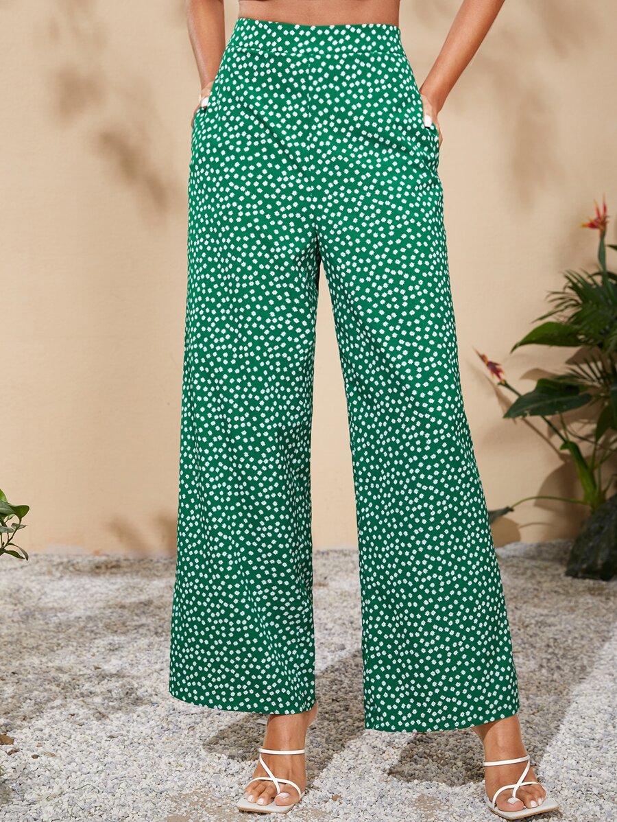 SHEIN Clasi Solid Color Wide Leg Trousers With Diagonal Pockets Elegant ...