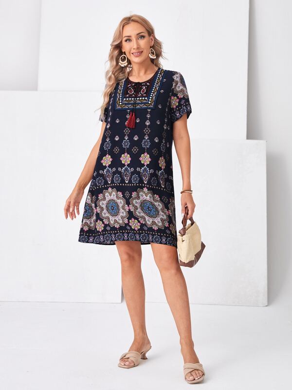 EMERY ROSE Floral Print Tie Front Tunic Dress | SHEIN USA