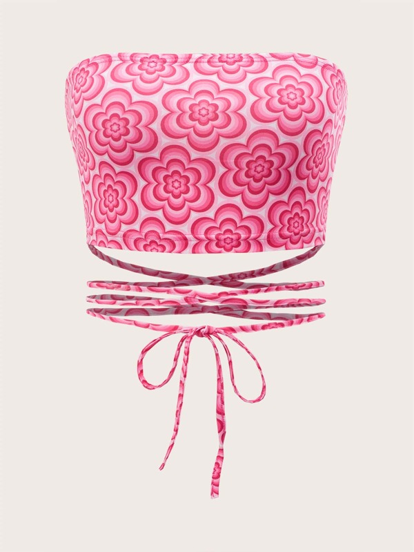 SHEIN ICON 90s Allover Floral Print Crisscross Knot Front Tube Top ...