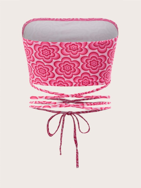 SHEIN ICON 90s Allover Floral Print Crisscross Knot Front Tube Top ...