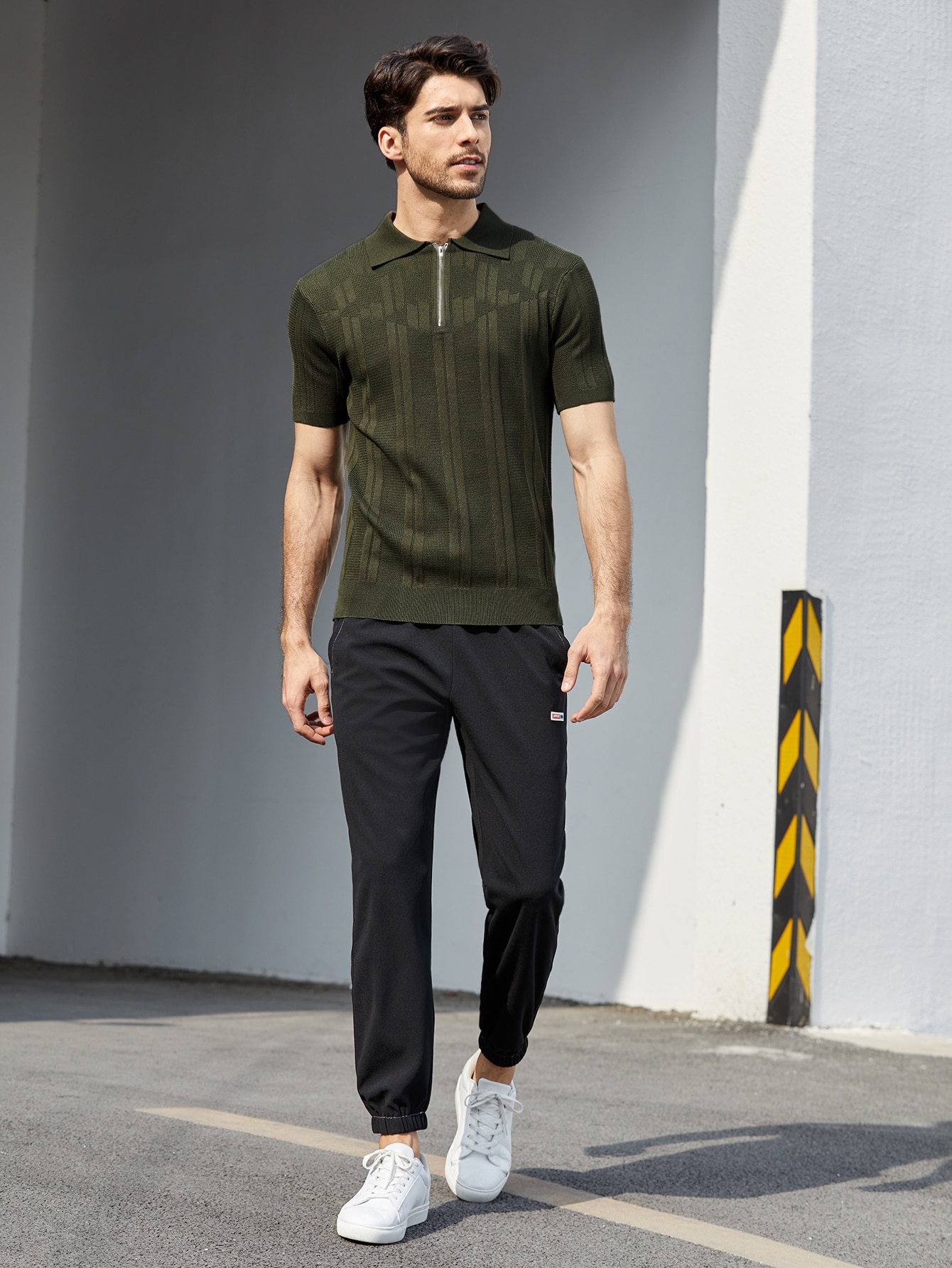 Manfinity Men Quarter Zip Ribbed Knit Top | SHEIN USA