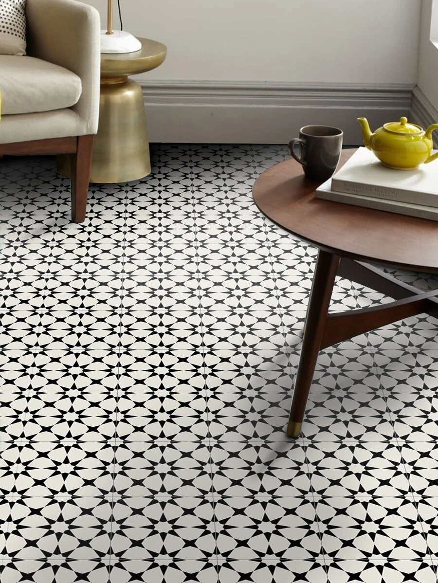 1/9pcs Self-Adhesive Waterproof Anti-Slip Flower Tile Sticker Home ...