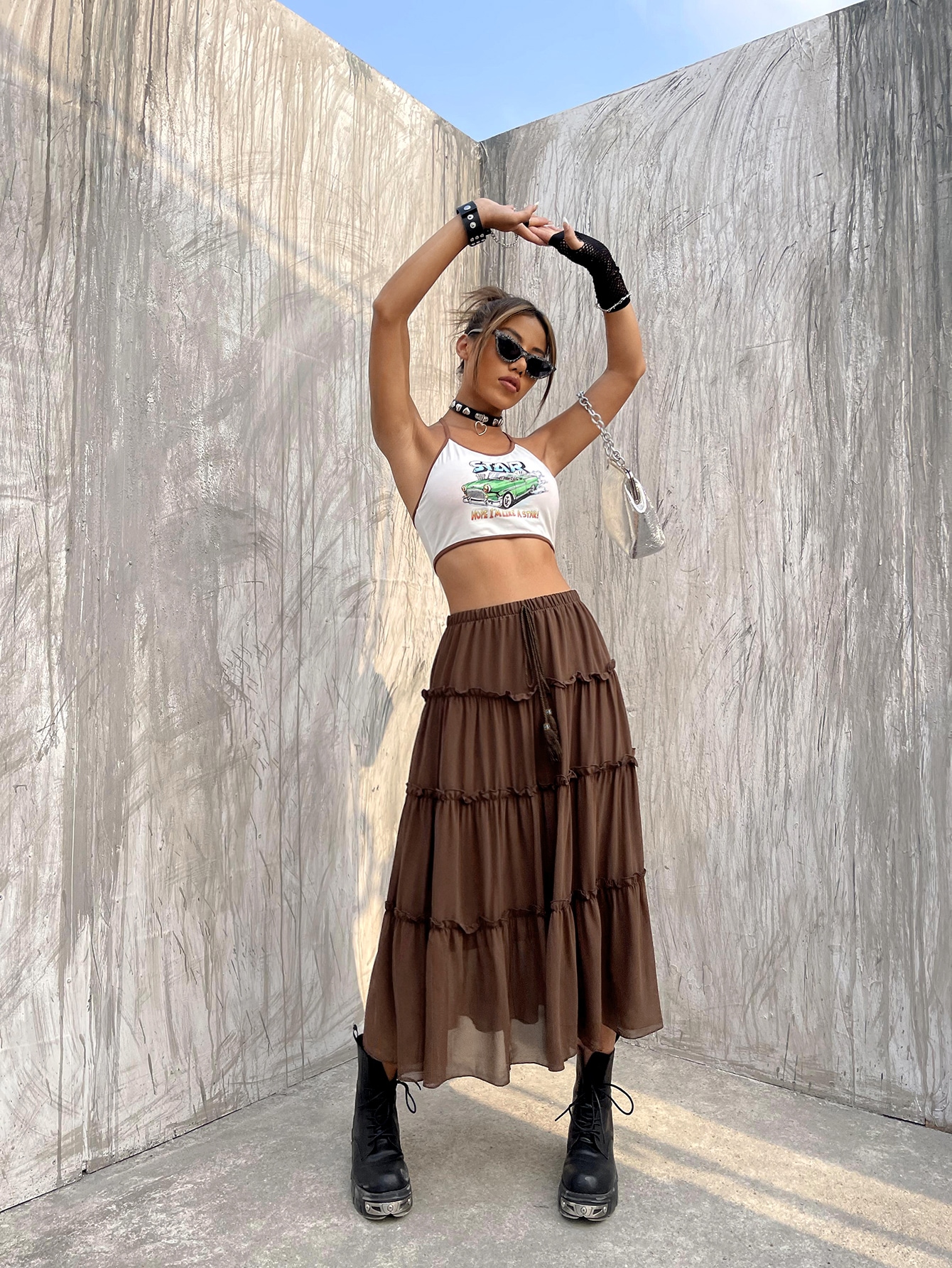 ROMWE PUNK Falda con fleco con cordón delantero bajo a capas | Moda de ...
