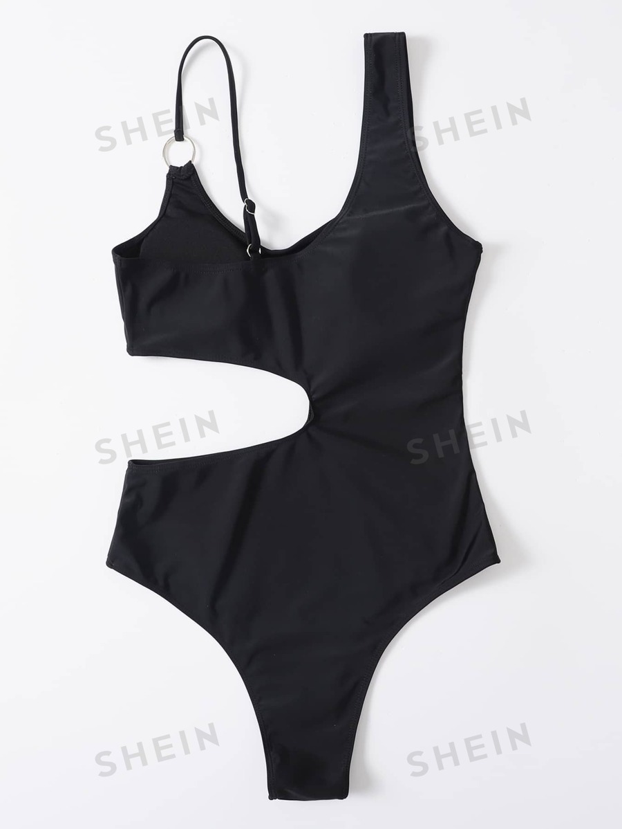 Shein Swim Summer Beach Plain Cut Out Ring Linked One Piece Swimsuit