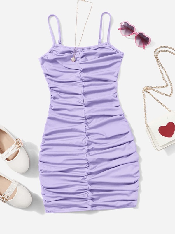 Shein Chicas Adolescentes Vestido De Tirantes Fruncido Moda De Mujer Shein México