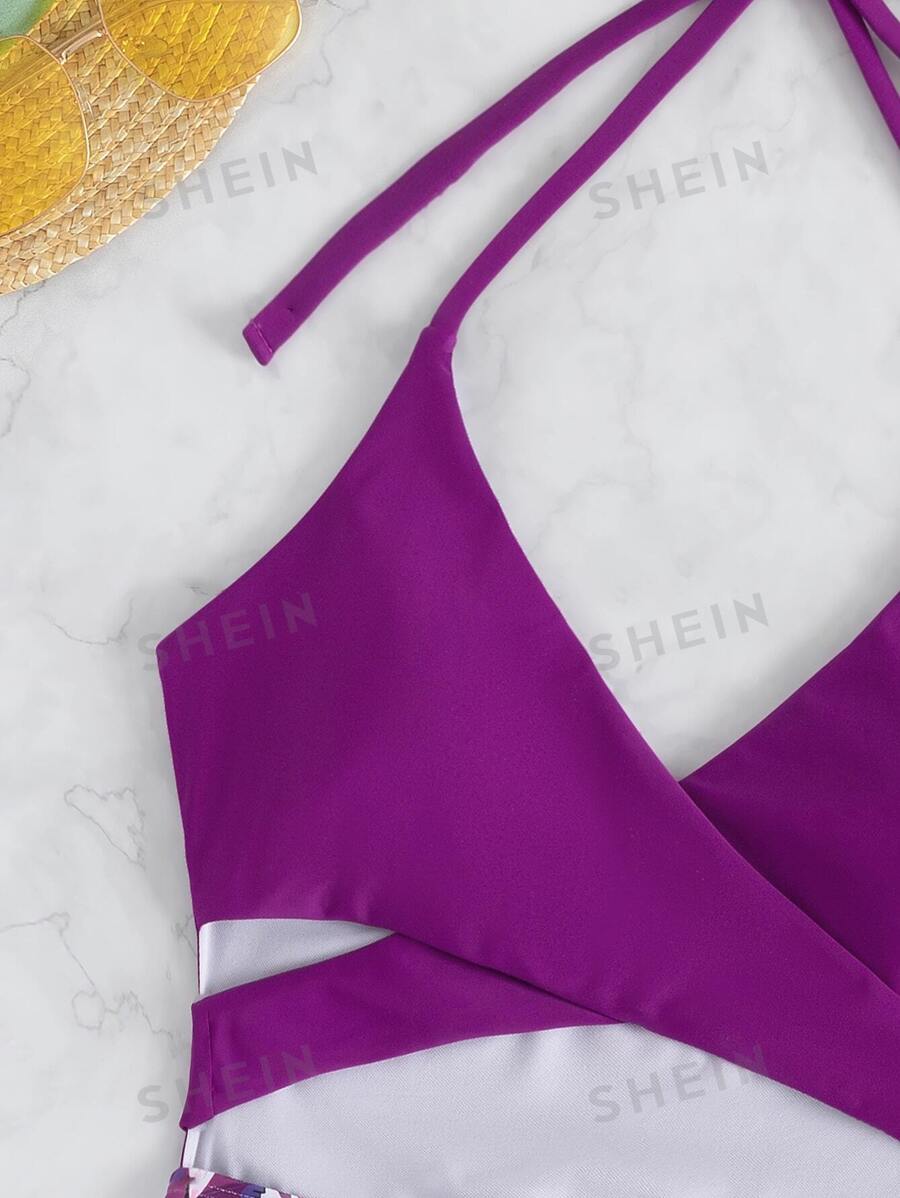 Shein Swim Summer Beach Tropical Print Wrap One Piece Swimsuit Shein Asia