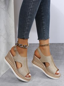Cut Out Glitter Slingback Wedge Sandals | SHEIN USA