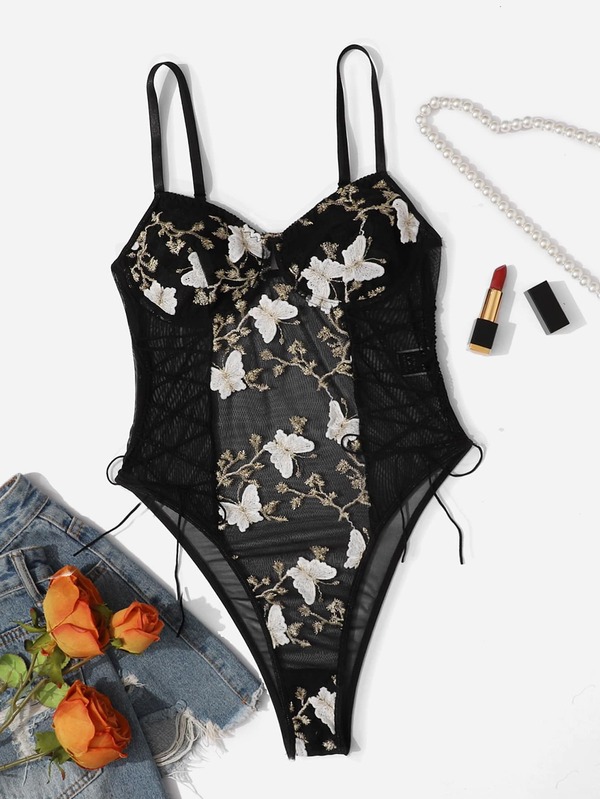SHEIN Privé Body con diseño de cordón de malla con bordado slip | Moda ...