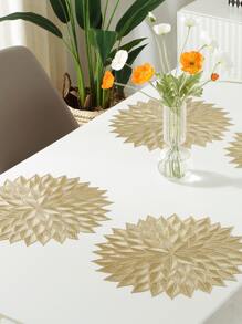 1pc PVC Washable Dining Table Mat, Golden Leaf Design Hollow Out Non ...