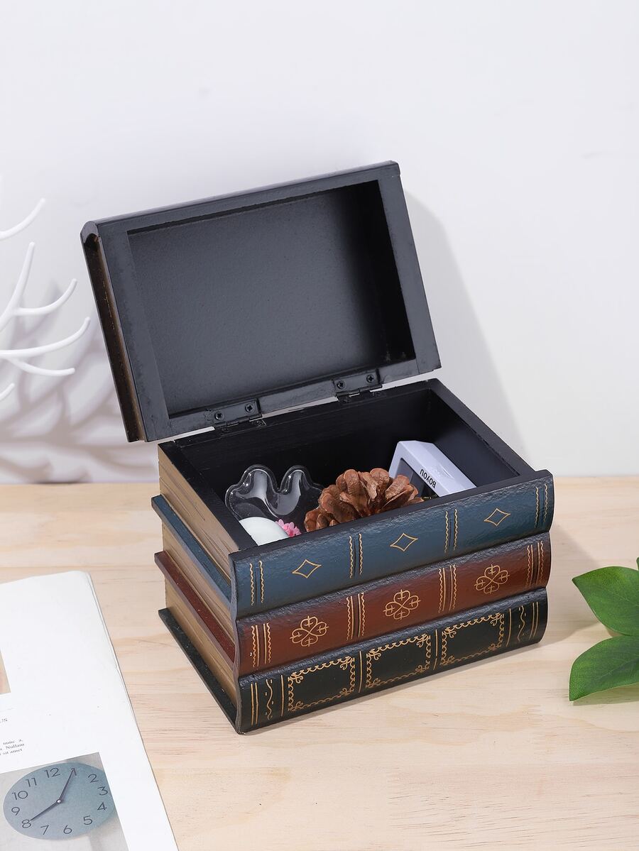 1pc Classical Wooden Book Shape Storage Box, Jewelry Organizer, Home ...