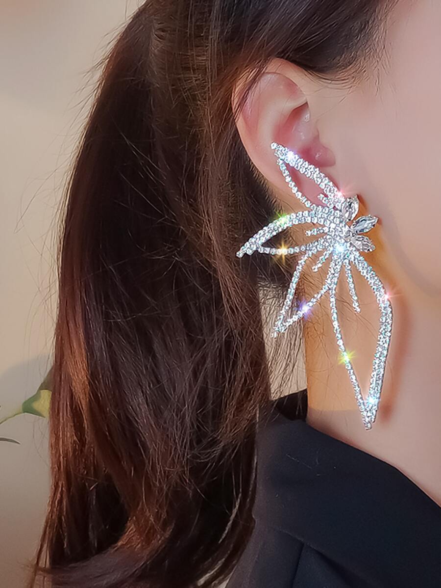 Rhinestone Maple Leaf Design Stud Earrings | SHEIN USA