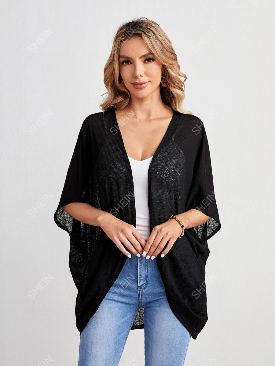 EMERY ROSE Ribbed Knit Batwing Sleeve Coat | SHEIN USA