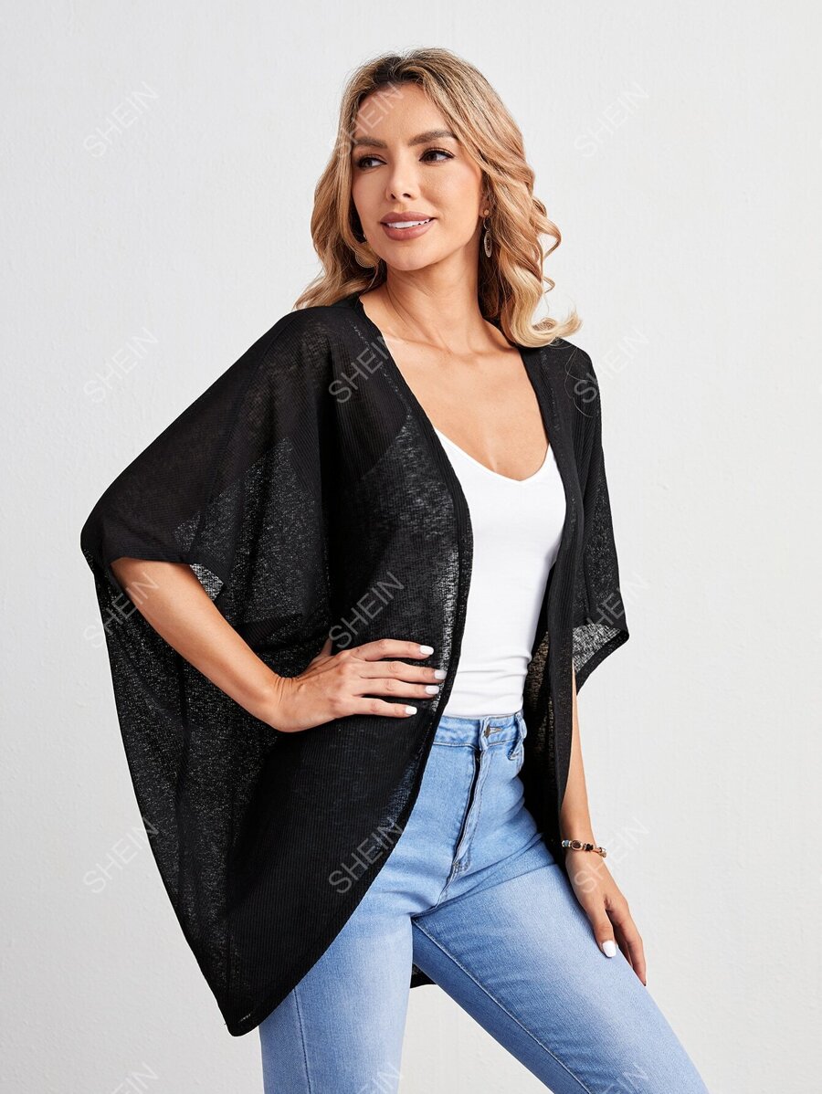 EMERY ROSE Ribbed Knit Batwing Sleeve Coat | SHEIN USA