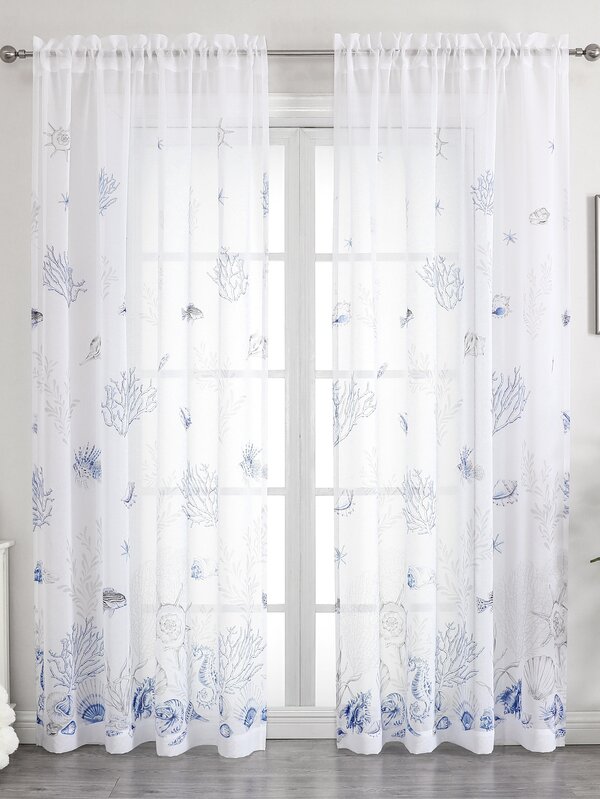 Coral Pattern Single Panel Sheer Curtain | SHEIN USA