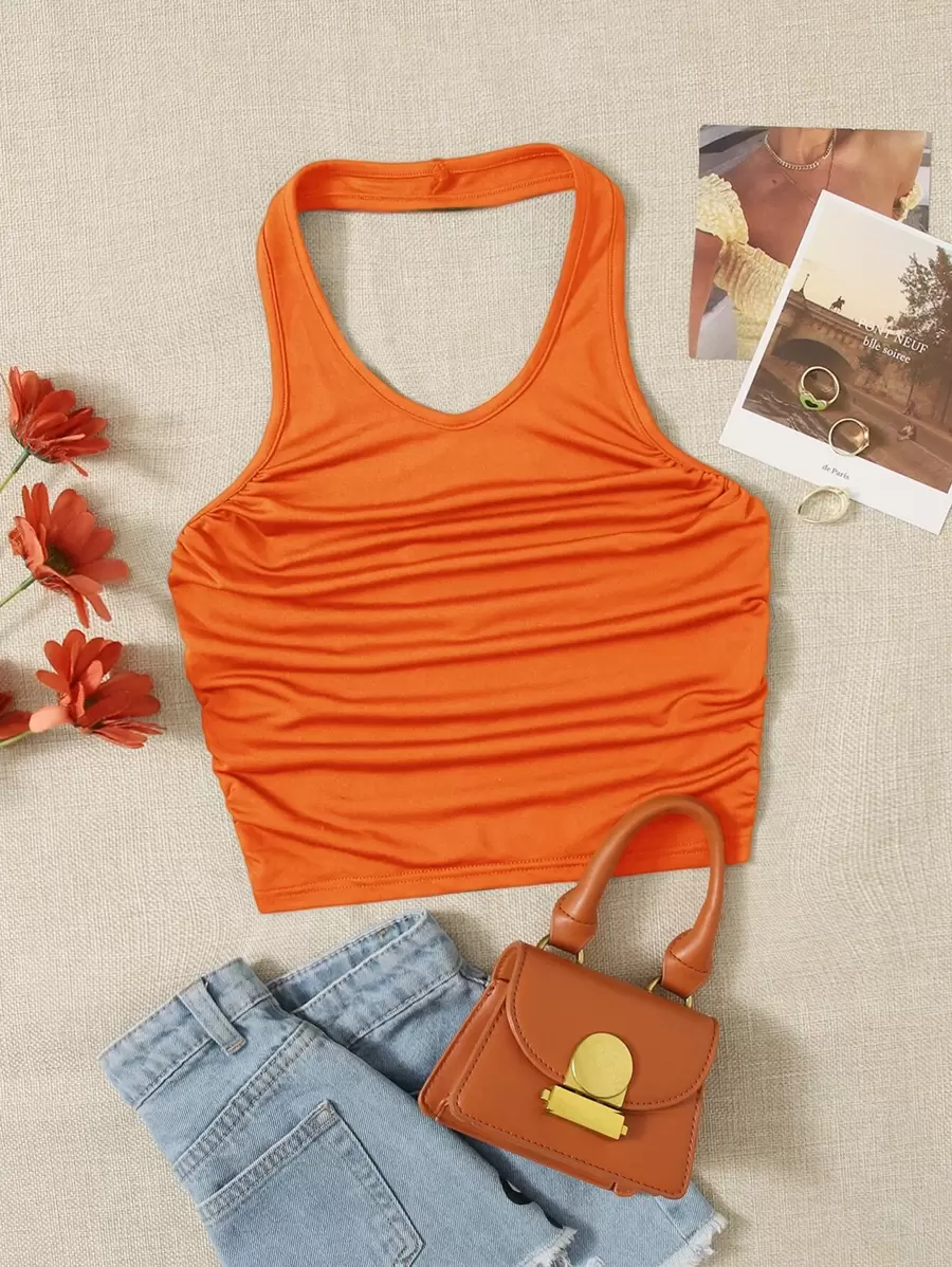 SHEIN Solid Color Halter Top For Teenage Girls | SHEIN USA