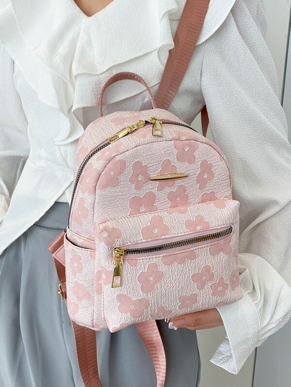 Floral Pattern Metal Decor Functional Backpack,Mini Backpack For Women ...