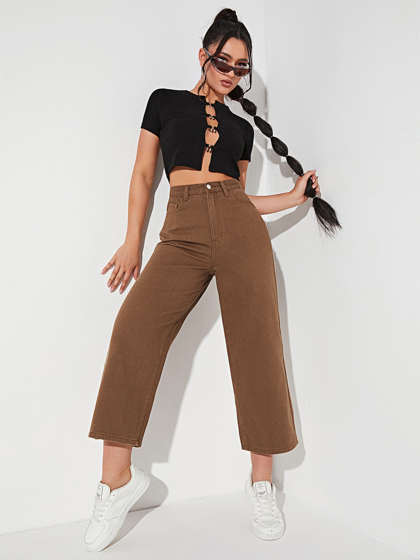 Shein Ezwear Wide Leg Cropped Jeans Shein Usa