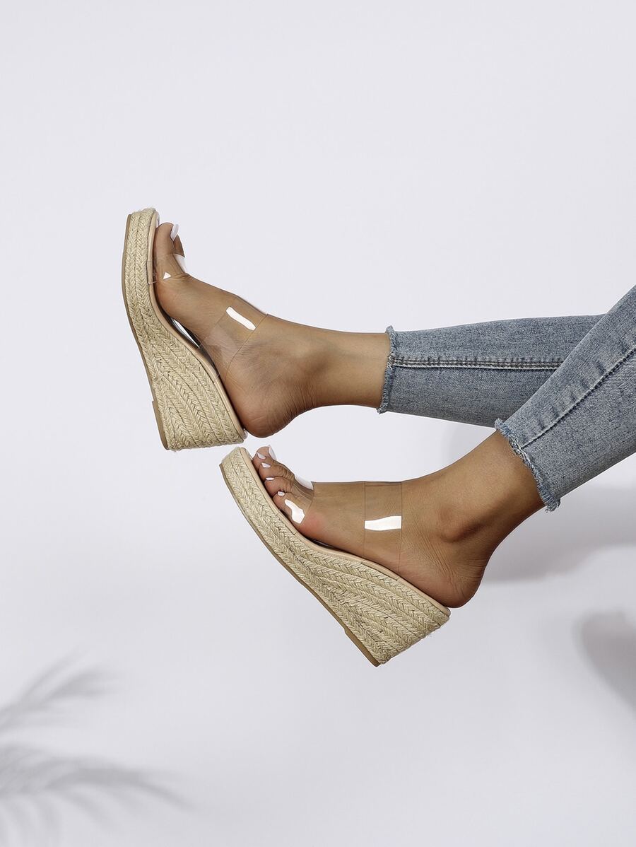 Women Clear Strap Espadrille Sole Wedge Slide Sandals, Vacation Summer ...