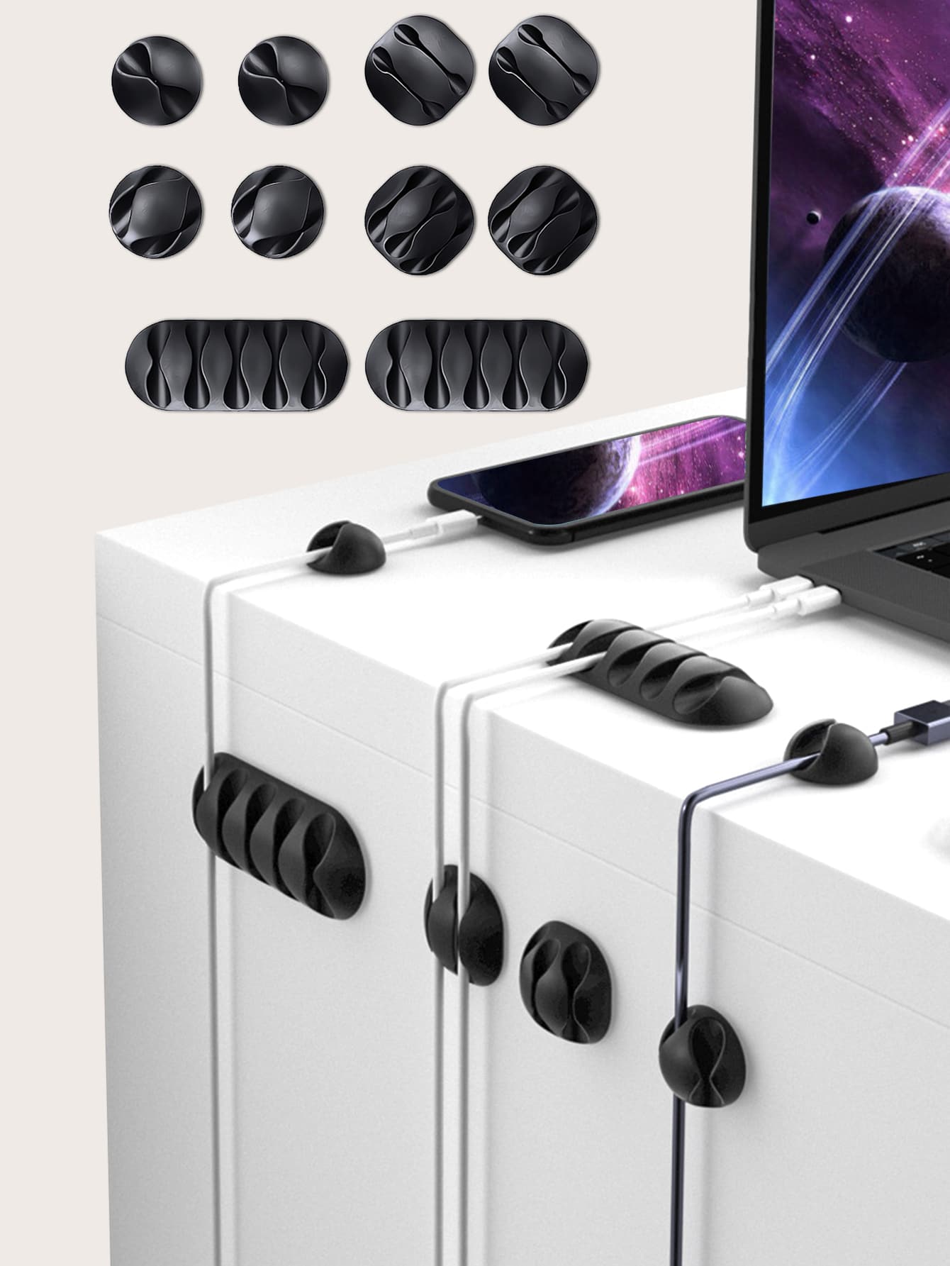 10pcs Plain Desktop Data Cable Organizer Holder