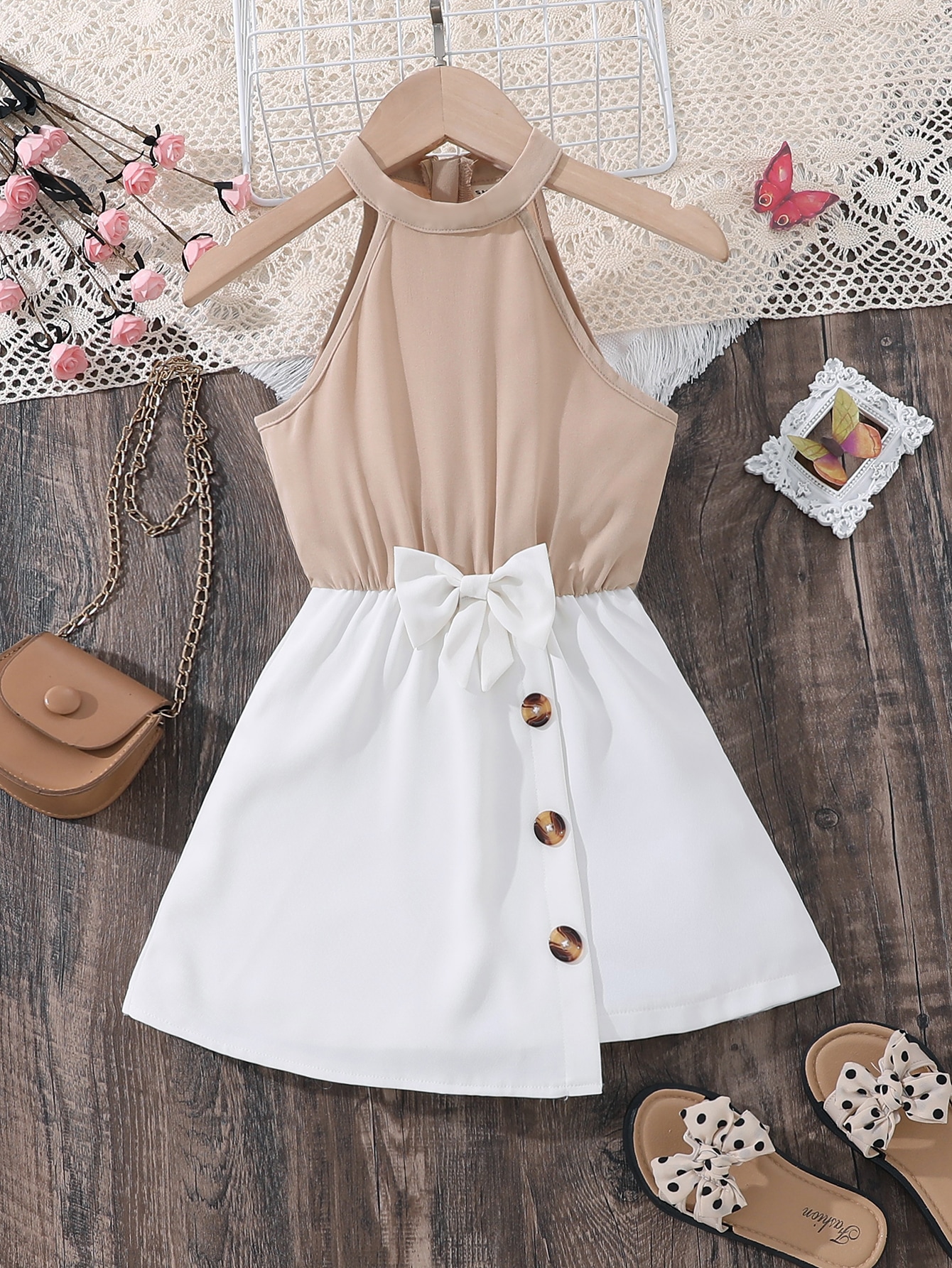 SHEIN Kids EVRYDAY Toddler Girls Colourblock Bow Front Skort Romper ...