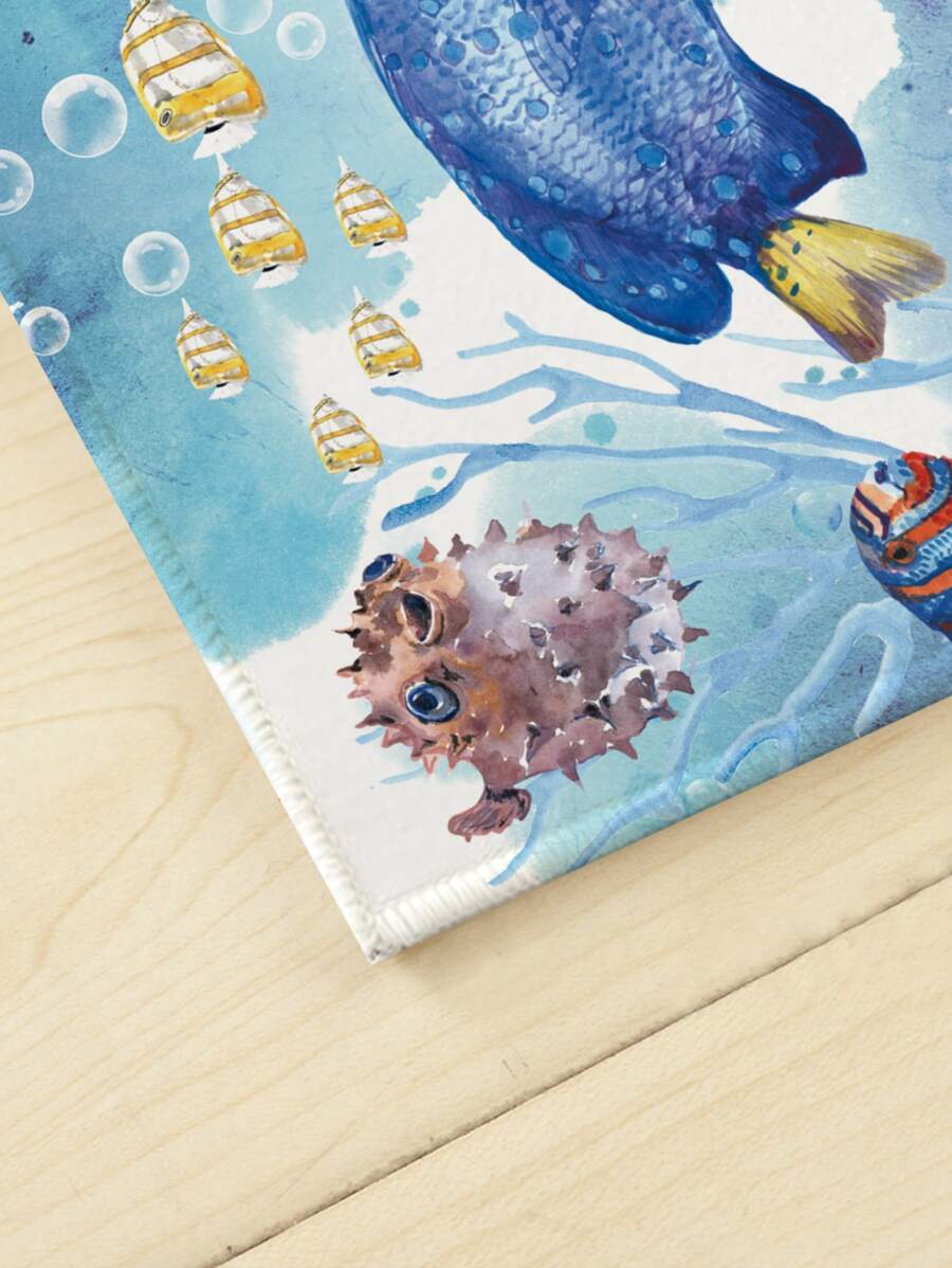 1pc Artificial Crystal Velvet Carpet, Underwater World Fish Floor Mat ...