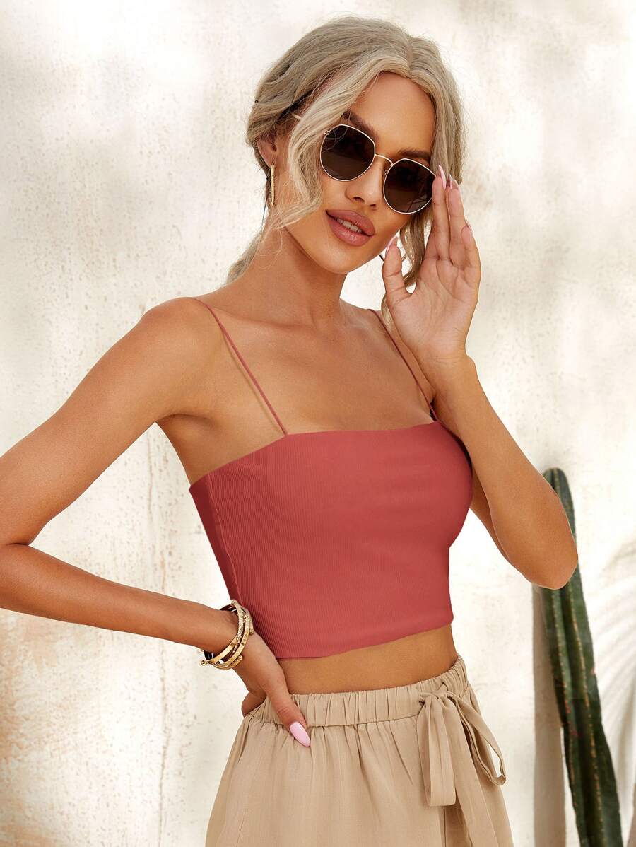 SHEIN Essnce Rib-knit Solid Crop Cami Top | SHEIN USA