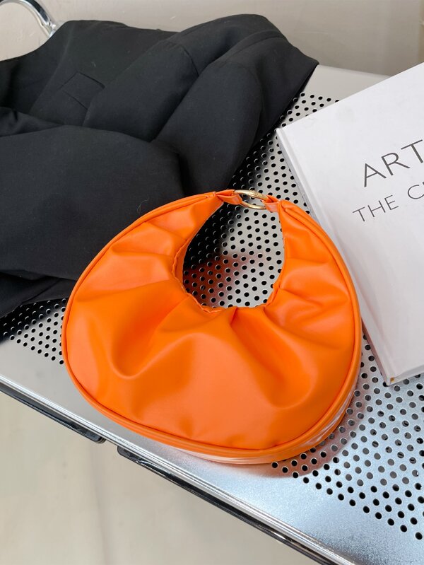 Neon Orange Top Handle Ruched Bag | SHEIN USA