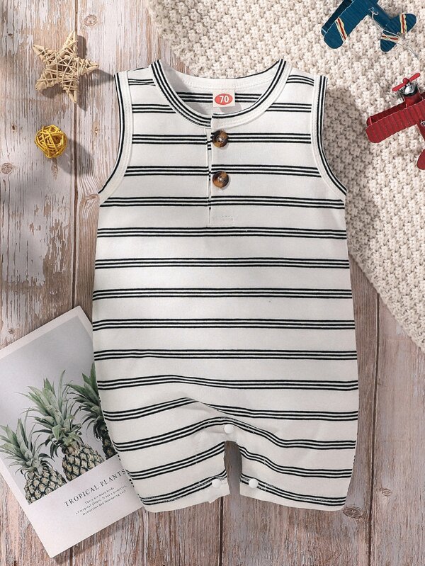 Baby Boy Striped Button Front Romper | SHEIN USA