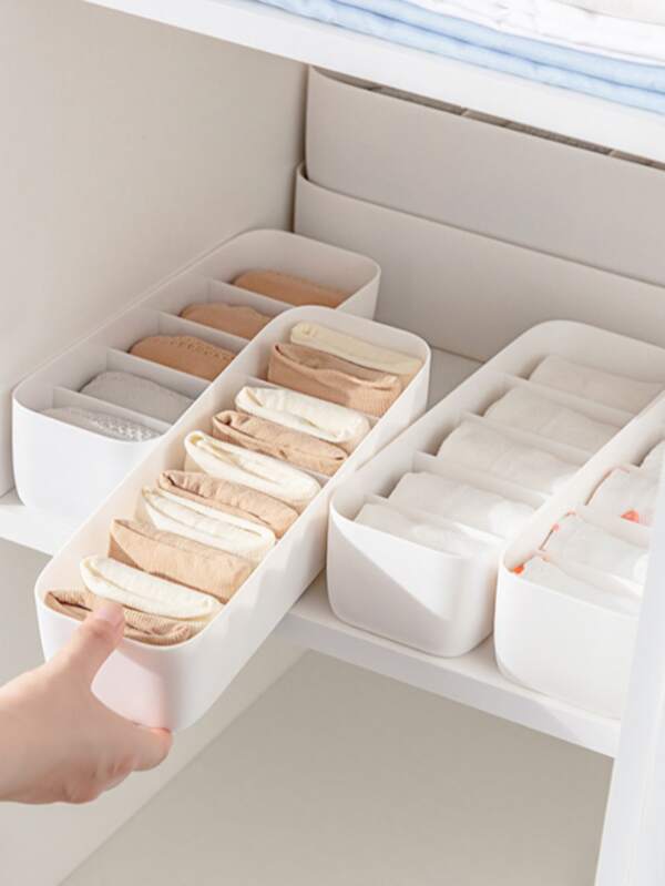 1pc Plain Socks Storage Box, White Simple Compartment Underwear Storage ...