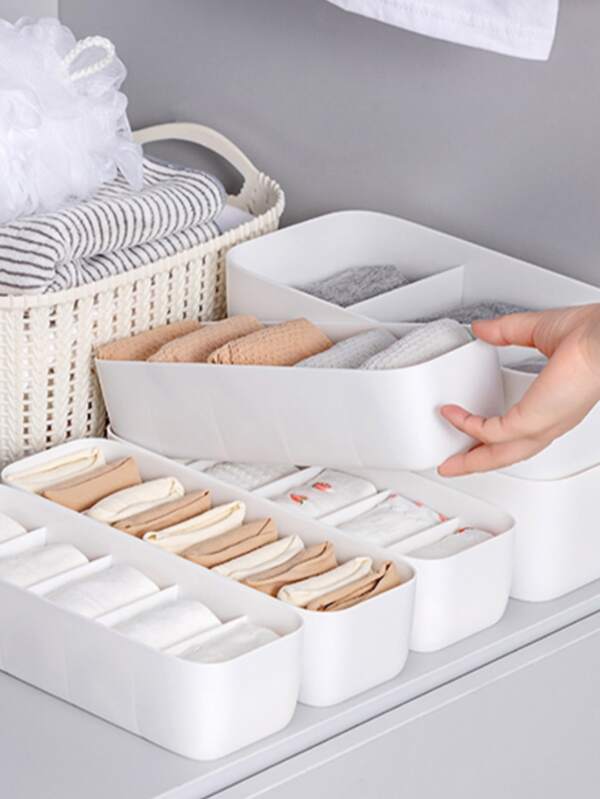 1pc Plain Socks Storage Box, White Simple Compartment Underwear Storage ...