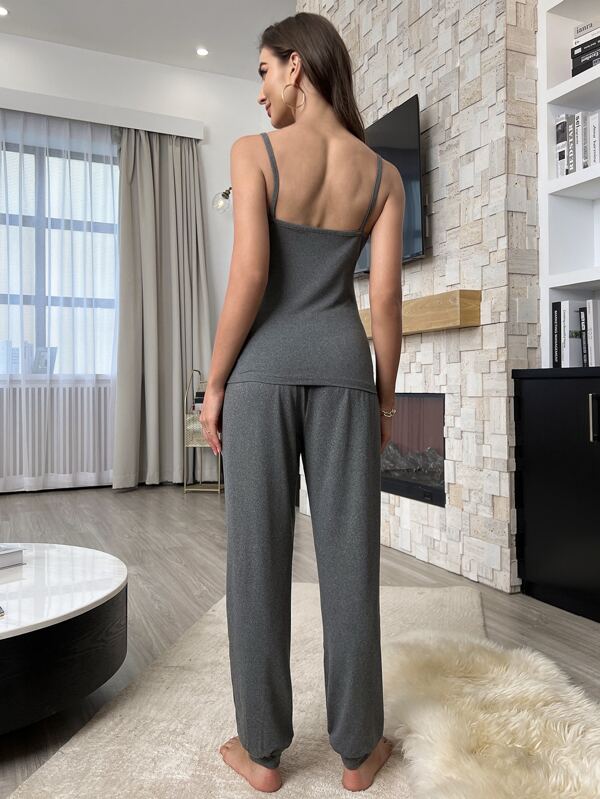 Contrast Lace Tie Front PJ Set | SHEIN USA