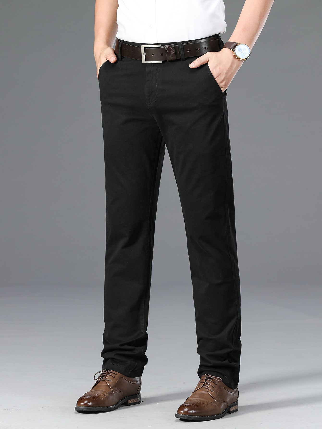 Men Patch Detail Slant Pocket Pants Without Belt