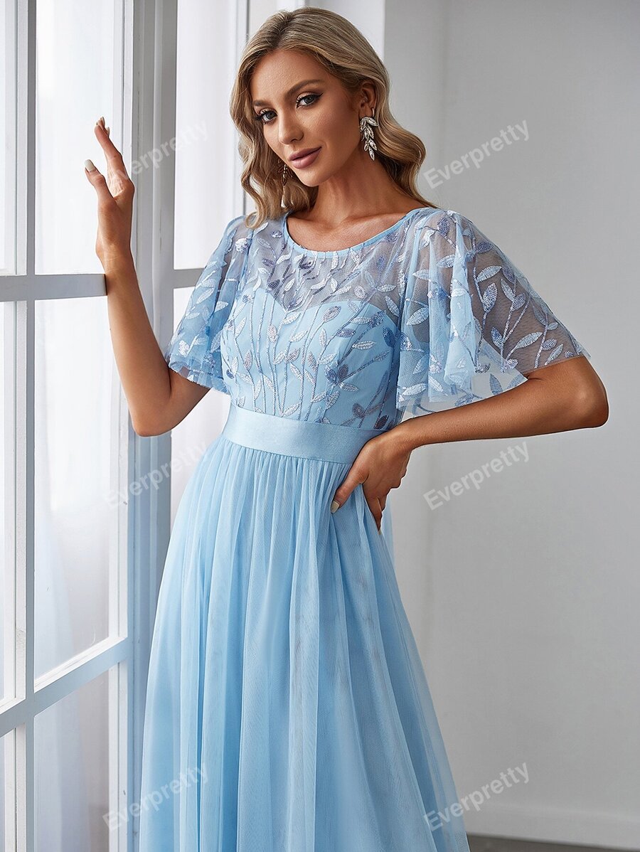 EVER-PRETTY Sukienka z cekinami z falbaną na wiosnę i kwiaty, siateczka ...