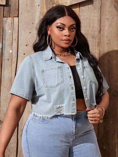 Plus Size Denim Tops | Fashion Plus Size Denim Tops | SHEIN USA