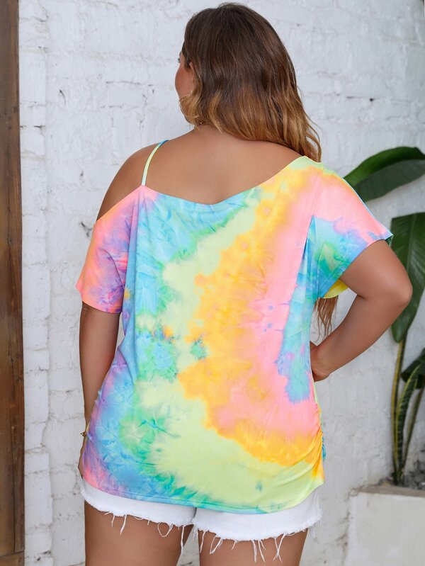 SHEIN LUNE Plus Tie Dye Asymmetrical Neck Tee | SHEIN USA