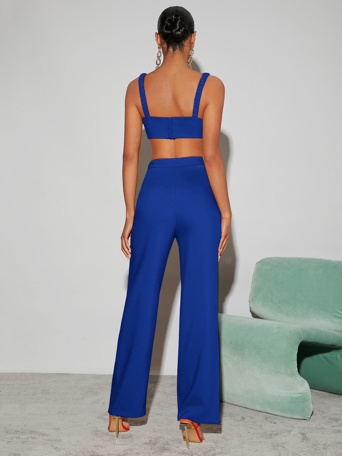 Shein Bae Solid Crop Tank Top And Wide Leg Trousers Shein Uk