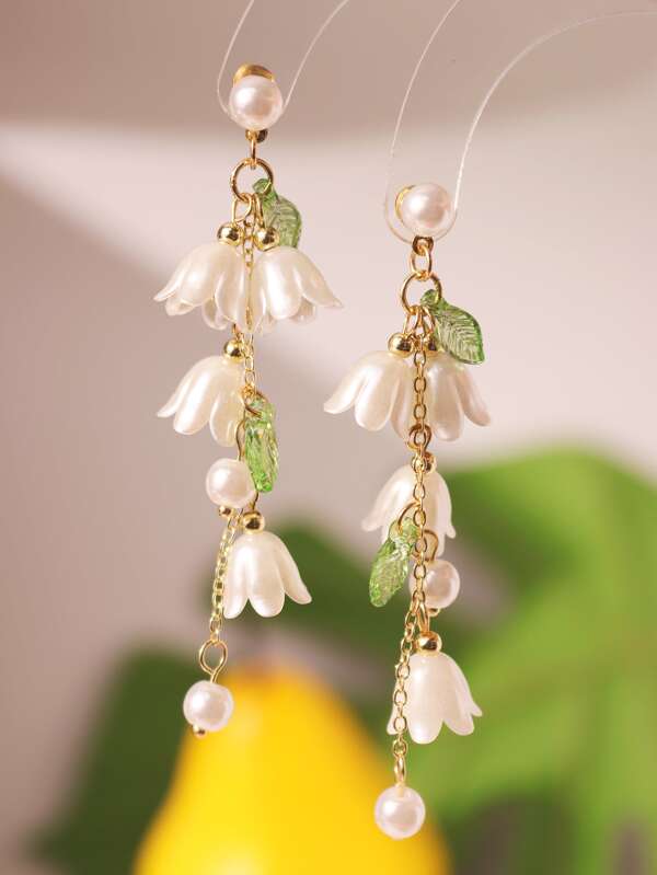 Faux Pearl & Flower Decor Drop Earrings | SHEIN USA