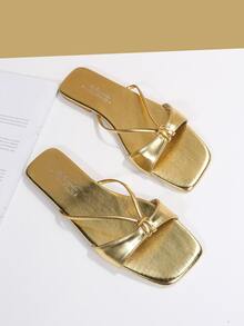 Metallic Knot Detail Slide Sandals | SHEIN USA